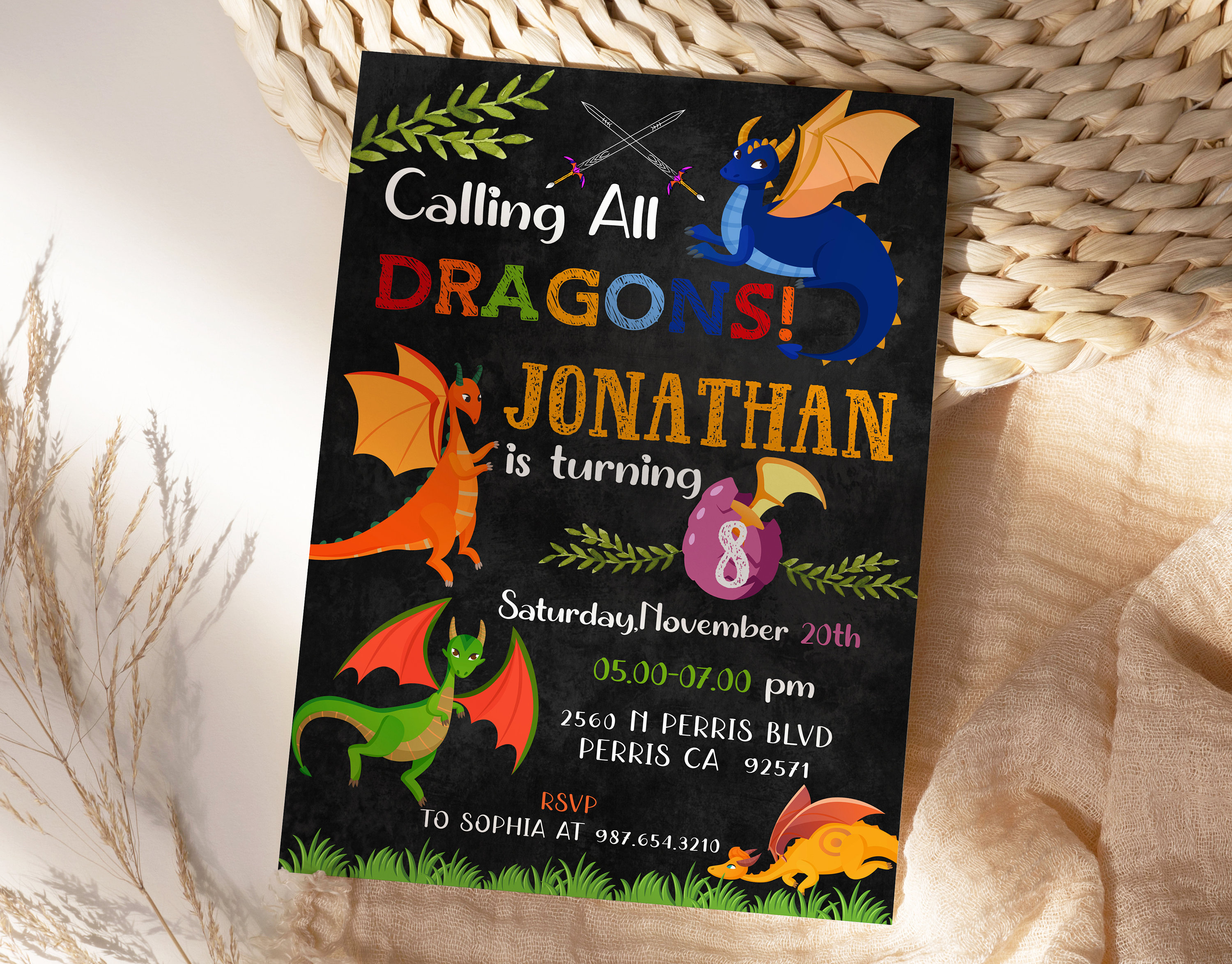 Editable Wish Dragon Birthday Invitation, Printable Fairy Dragon ...