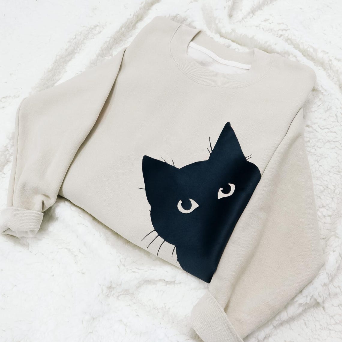 Cat Embossed Sweater, Curious Cat Sweatshirt, Black Cat Jumper, Cat ...
