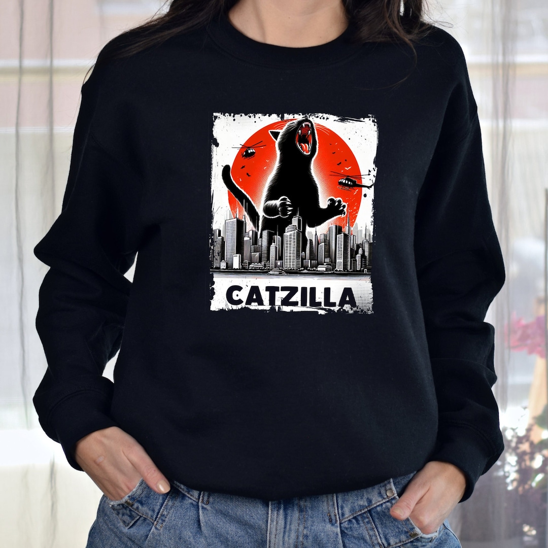 Catzilla T-shirt, Black Cat Tee, Giant Cat Sweatshirt, Monster Cat ...