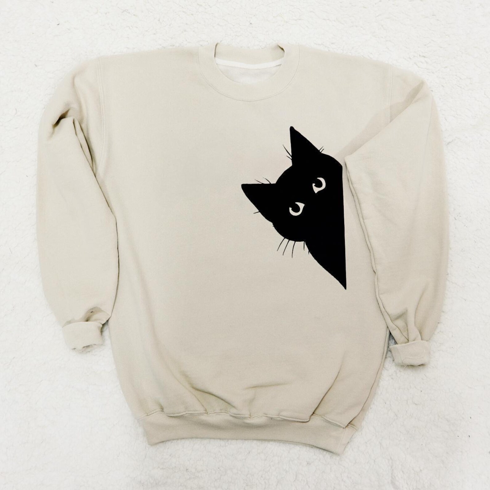 Cat Embossed Sweater, Curious Cat Sweatshirt, Black Cat Jumper, Cat ...