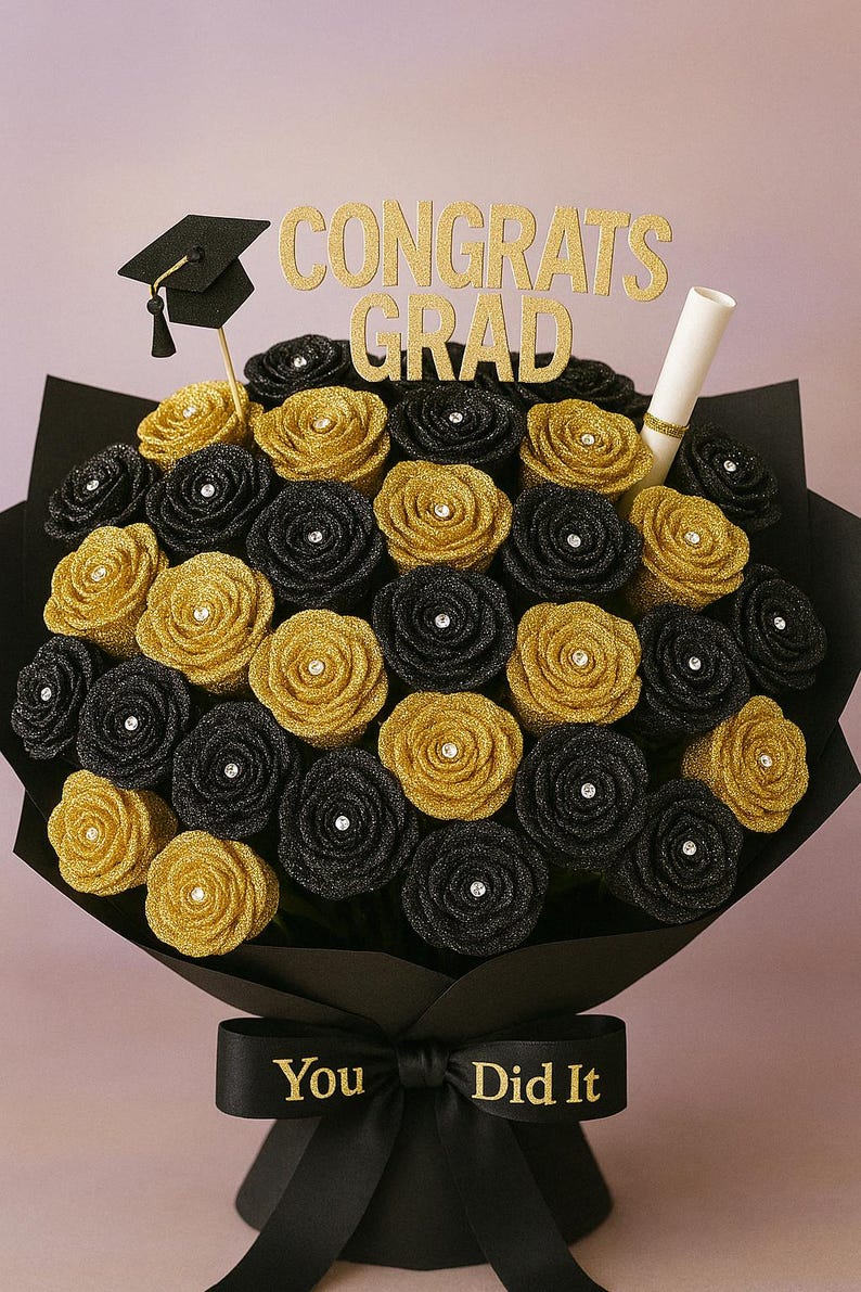 Luxury Graduation Bouquet With Black and Gold Roses. “congrats Grad ...
