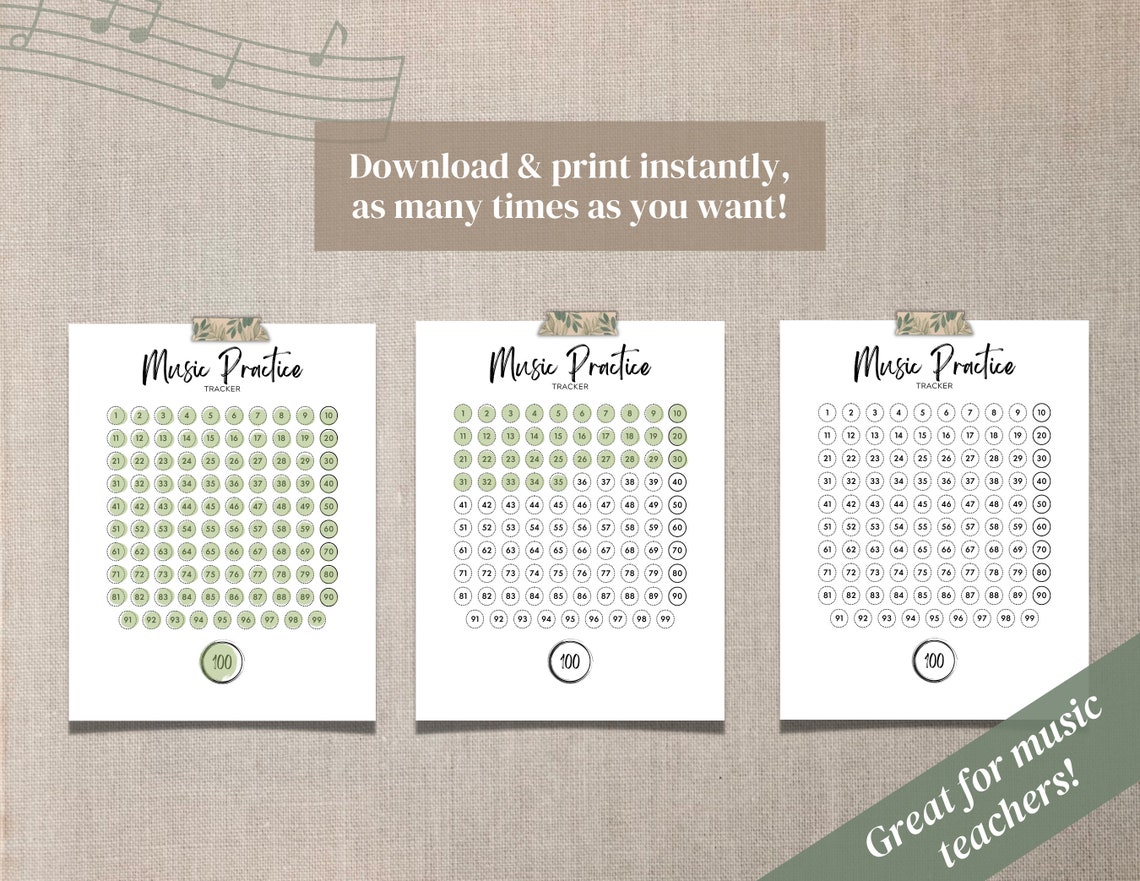 Printable Music Practice Tracker With Color in Bubbles | Undated 100 ...
