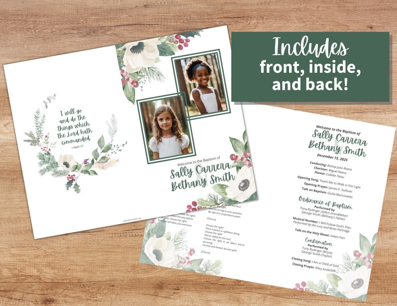 Printable Christmas Dual Baptism Program LDS | Joint or Double Latter ...