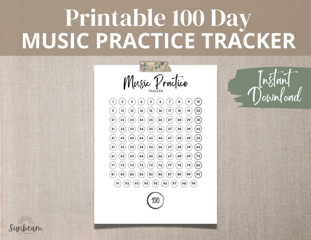 Printable Music Practice Tracker With Color in Bubbles | Undated 100 ...