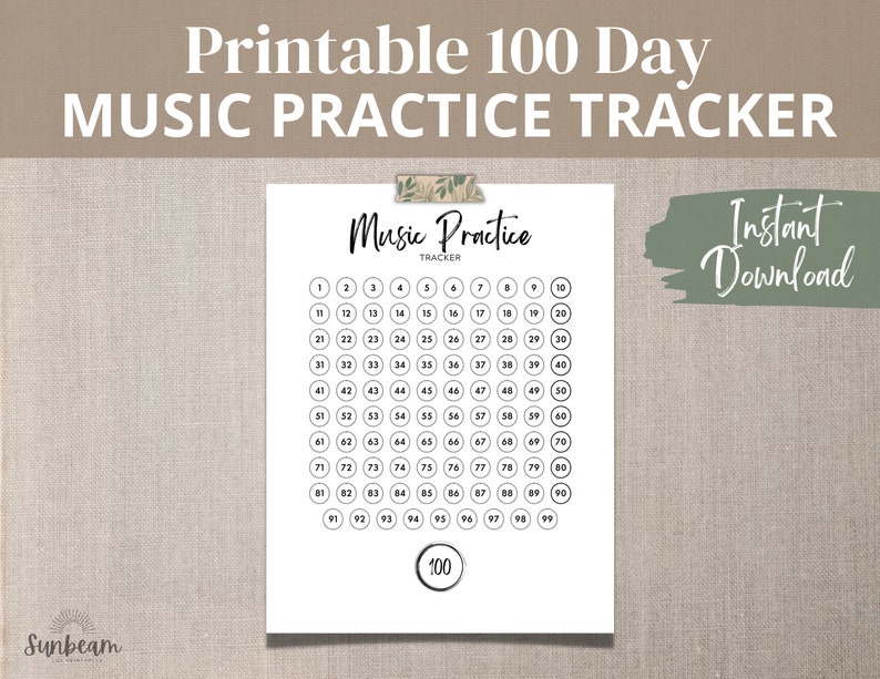 Printable Music Practice Tracker With Color in Bubbles | Undated 100 ...