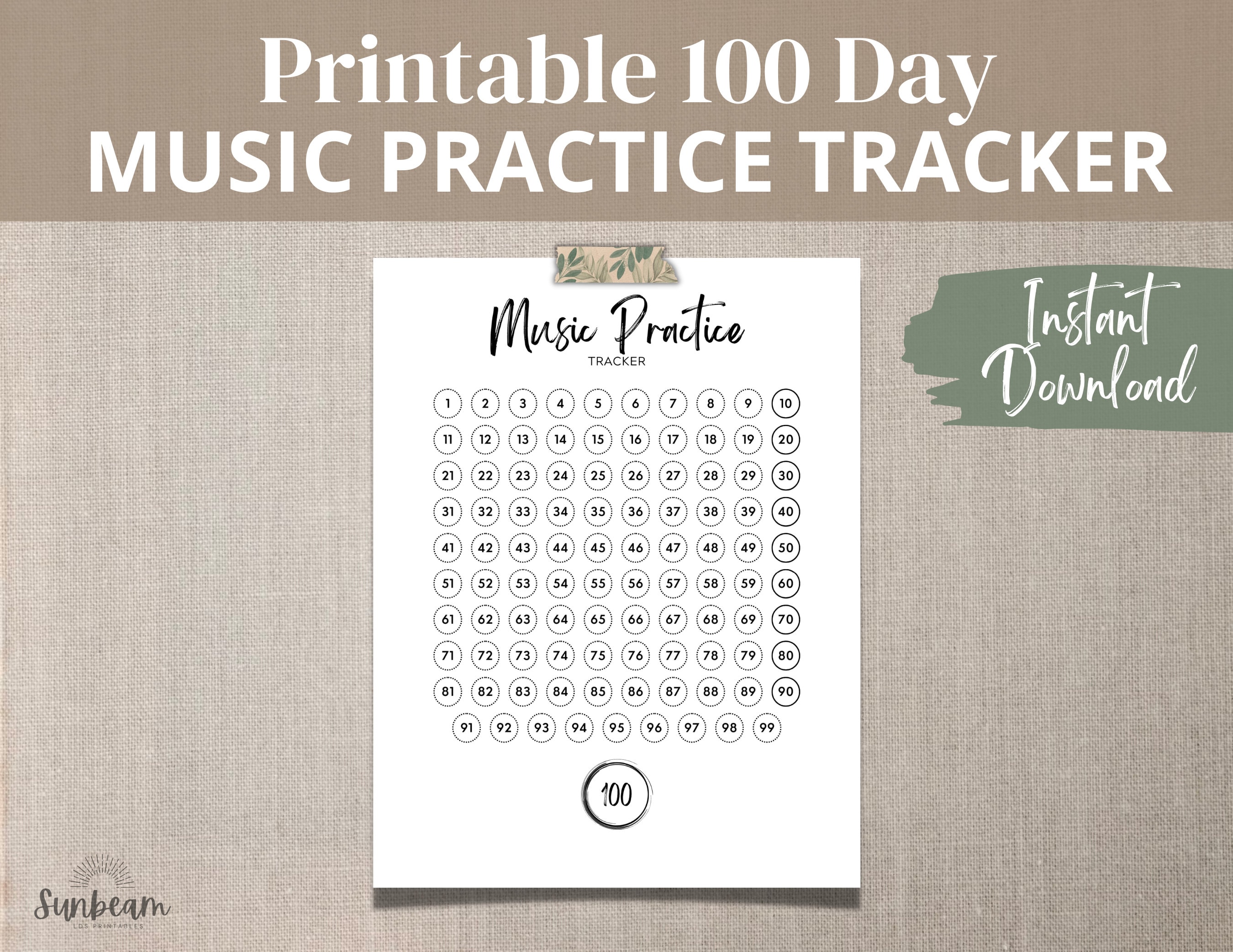 Printable Music Practice Tracker With Color in Bubbles | Undated 100 ...