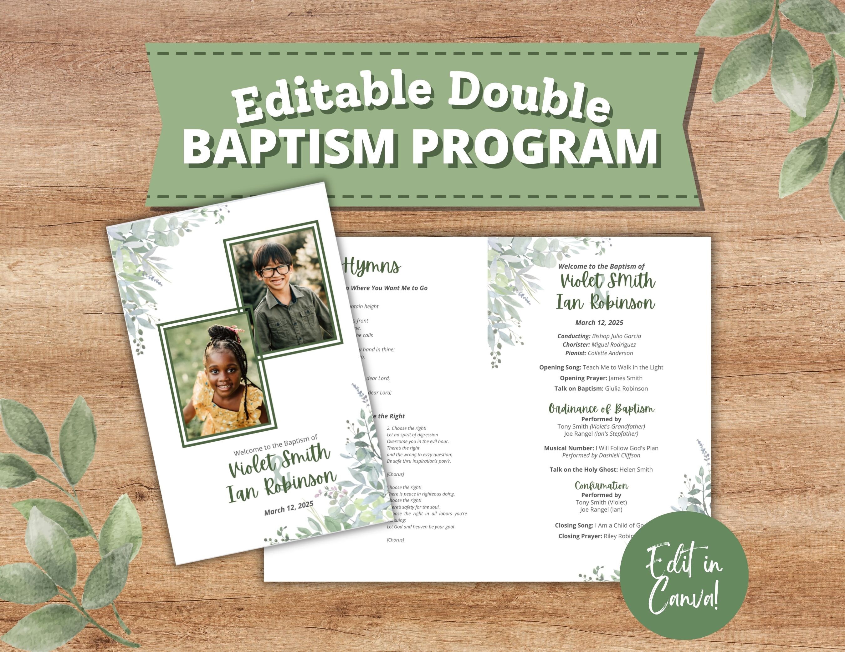 Dual LDS Baptism Program Template Editable Canva Program Template for Joint LDS Baptism Gender ...