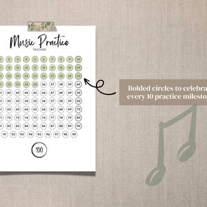 Printable Music Practice Tracker With Color in Bubbles | Undated 100 ...