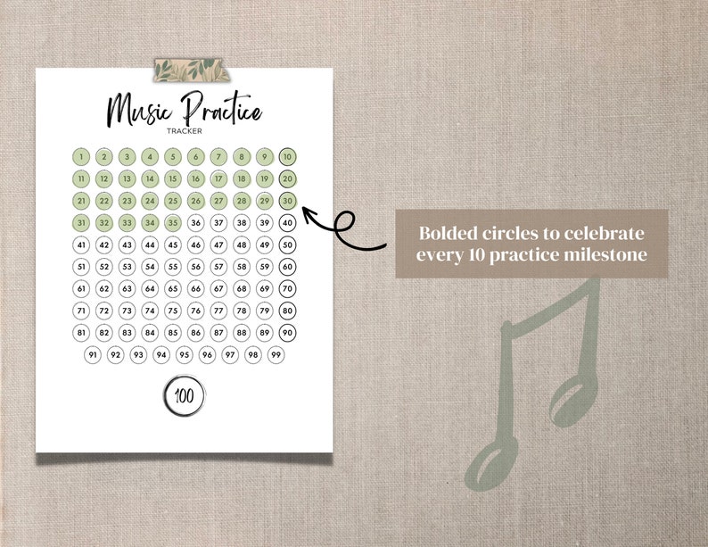Printable Music Practice Tracker With Color in Bubbles | Undated 100 ...