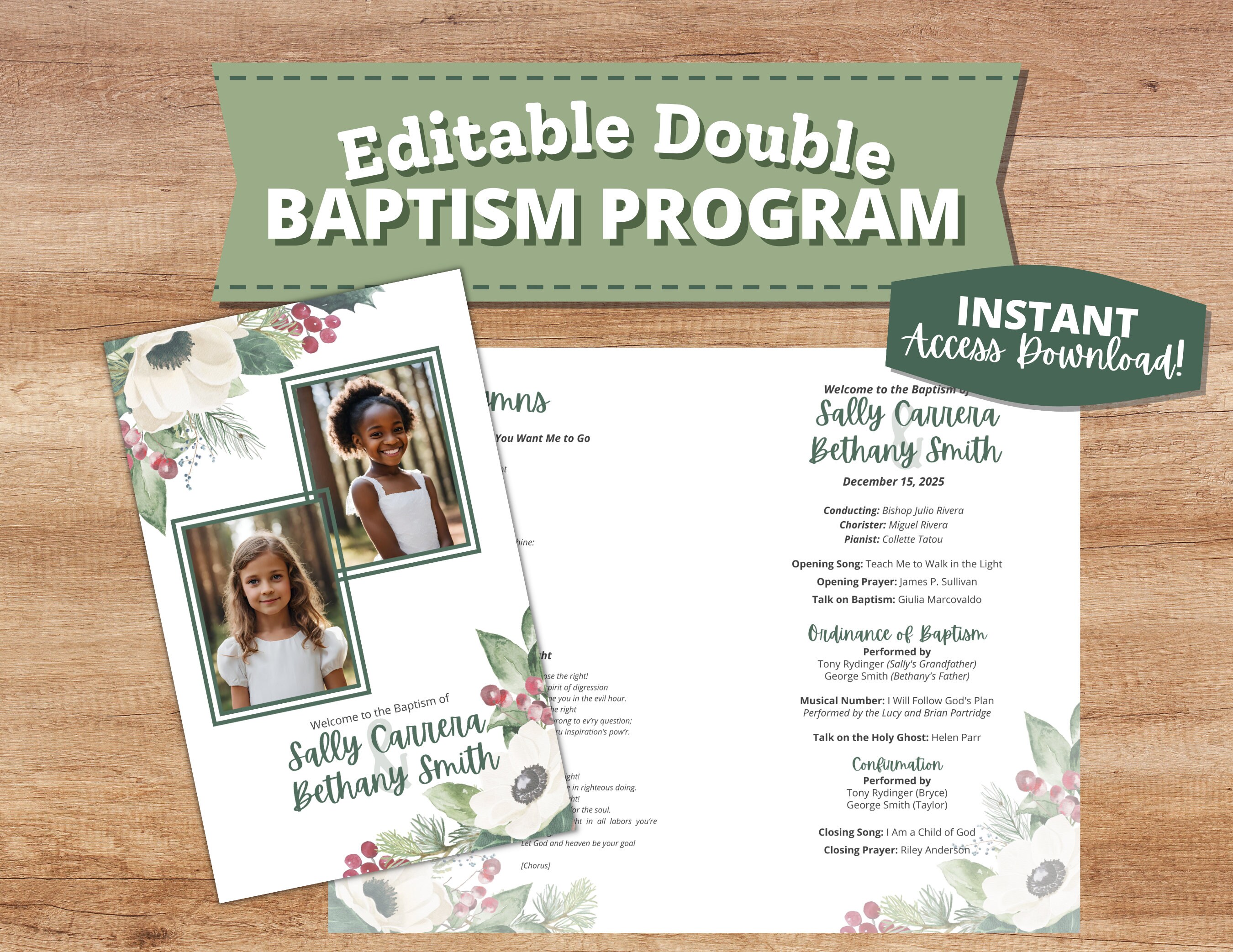 Printable Christmas Dual Baptism Program LDS | Joint or Double Latter ...