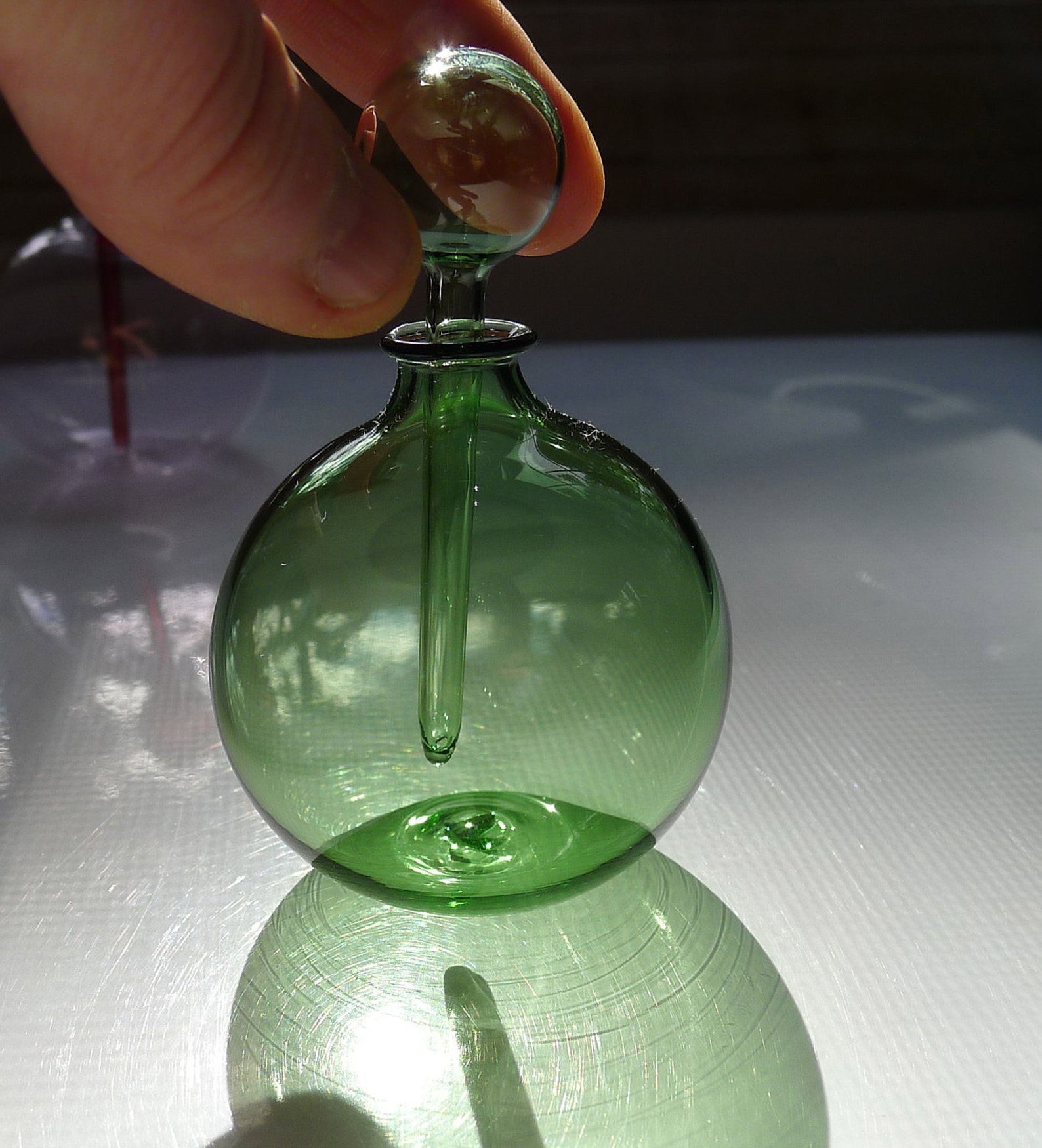 Transparent Green Glass Perfume Bottle With Stopper Hand Blown by Jenn ...