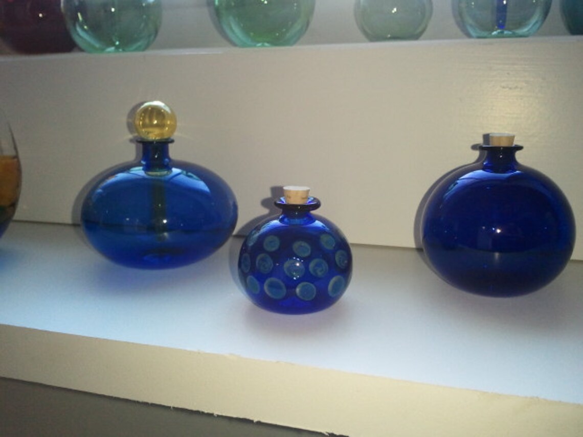 Colbalt Blue Glass Perfume Bottle With Amber Glass Stopper Hand ...