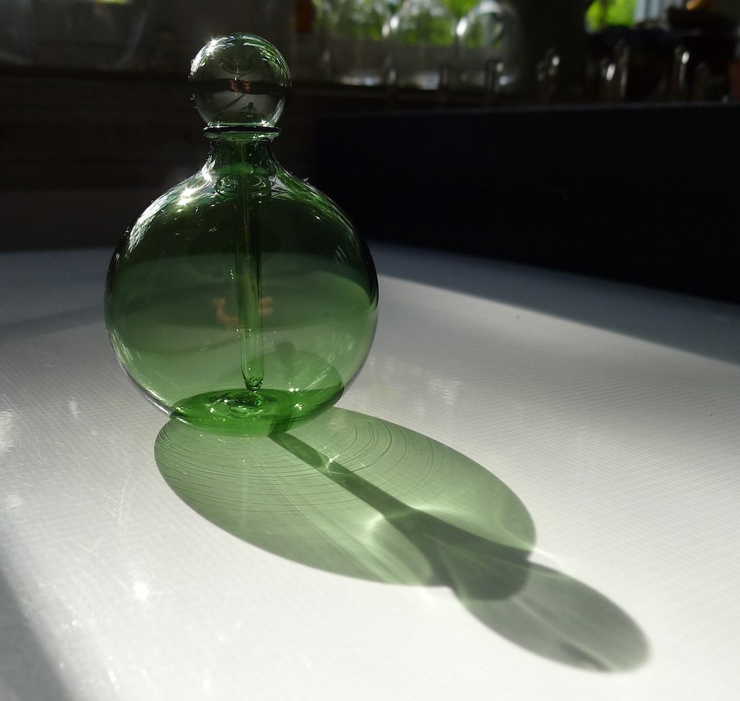 Transparent Green Glass Perfume Bottle With Stopper Hand Blown by Jenn ...