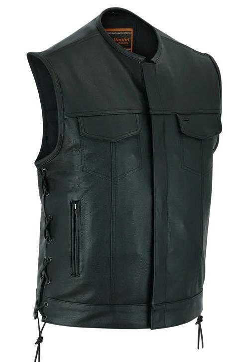 Pro USA Upgraded Outlaw Cowhide Leather Motorcycle Vest, Gun Pockets ...