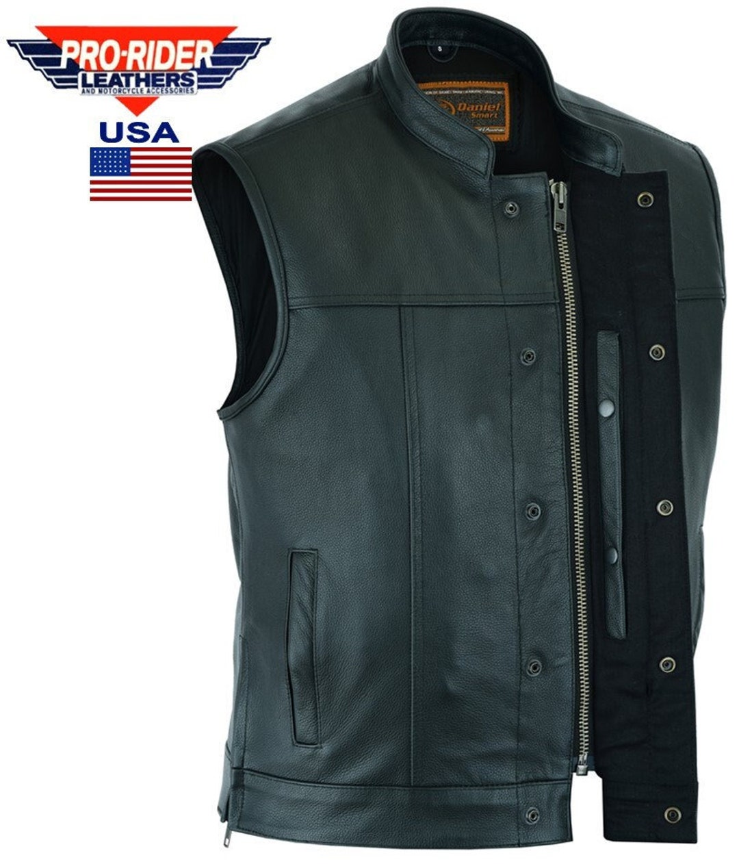 Pro USA Men's Outlaw Leather Motorcycles Club Vest, Concealed Carry ...