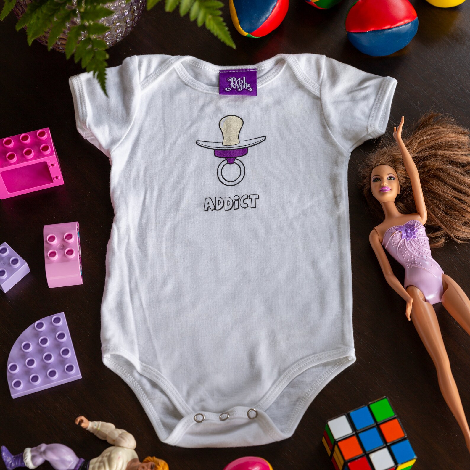 PACIFIER ADDICT - Funny Baby Onesie Graphic Print - Prpl Nrpl Limited ...