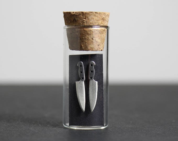 Chef's Knife Hand Cut Small Sterling Silver Stud Earrings - Etsy