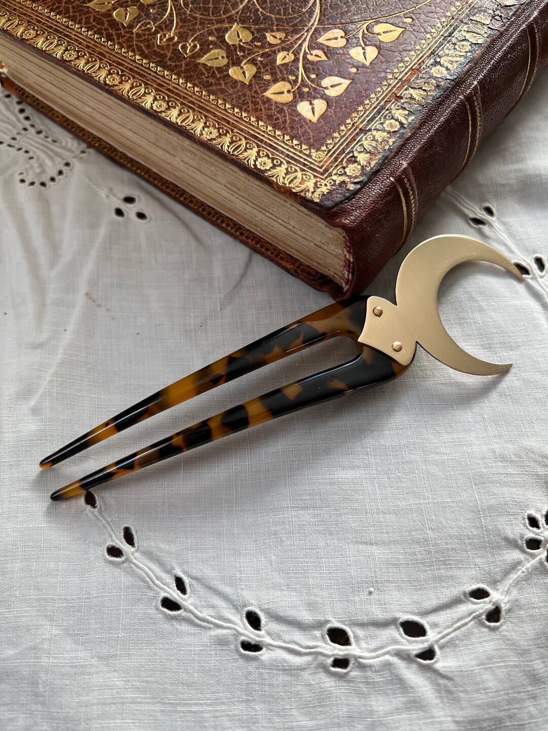 Crescent Moon Chignon Pin Handcut Brass Hair Pick - Etsy