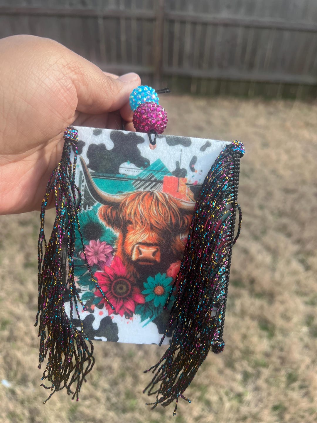 Highland Cow With Fringe | Unique Car Accessories Cow Girl Teal and ...