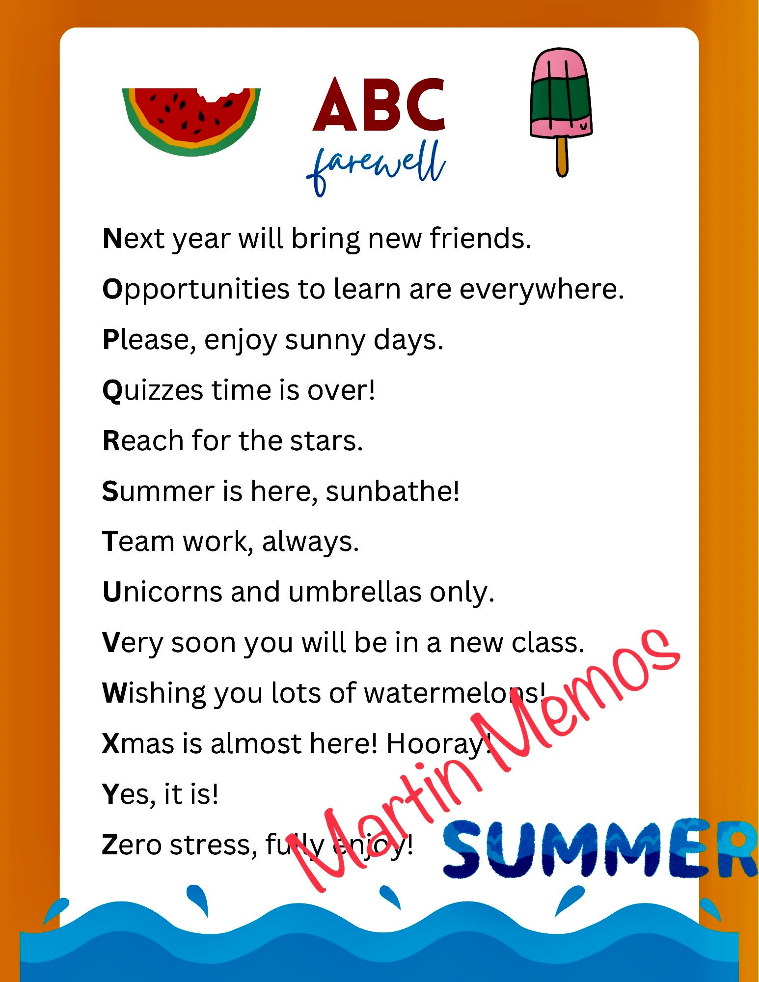 ABC Farewell Poem End-of-school Year - Etsy