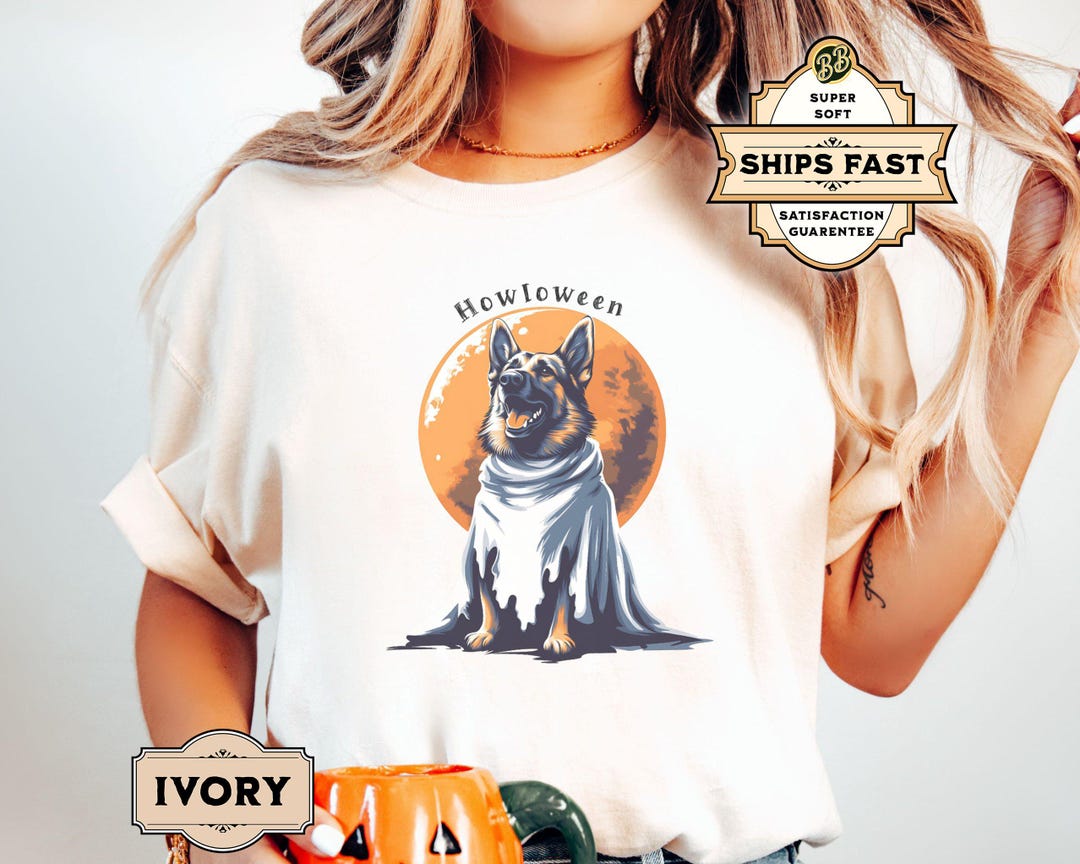 German Shepherd Cute Ghost Dog T-shirt, Halloween Dog Shirt, GSD Mom ...