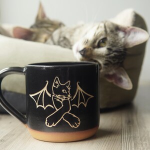Cat Bat Mug - Vampire Kitty Black Handmade Pottery - Etsy