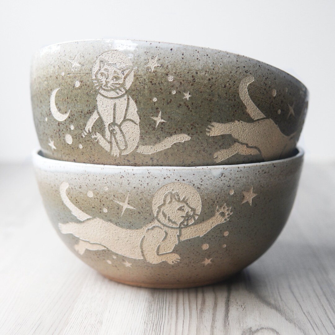 Astronaut Space Cats Bowl Handmade Celestial Pottery - Etsy