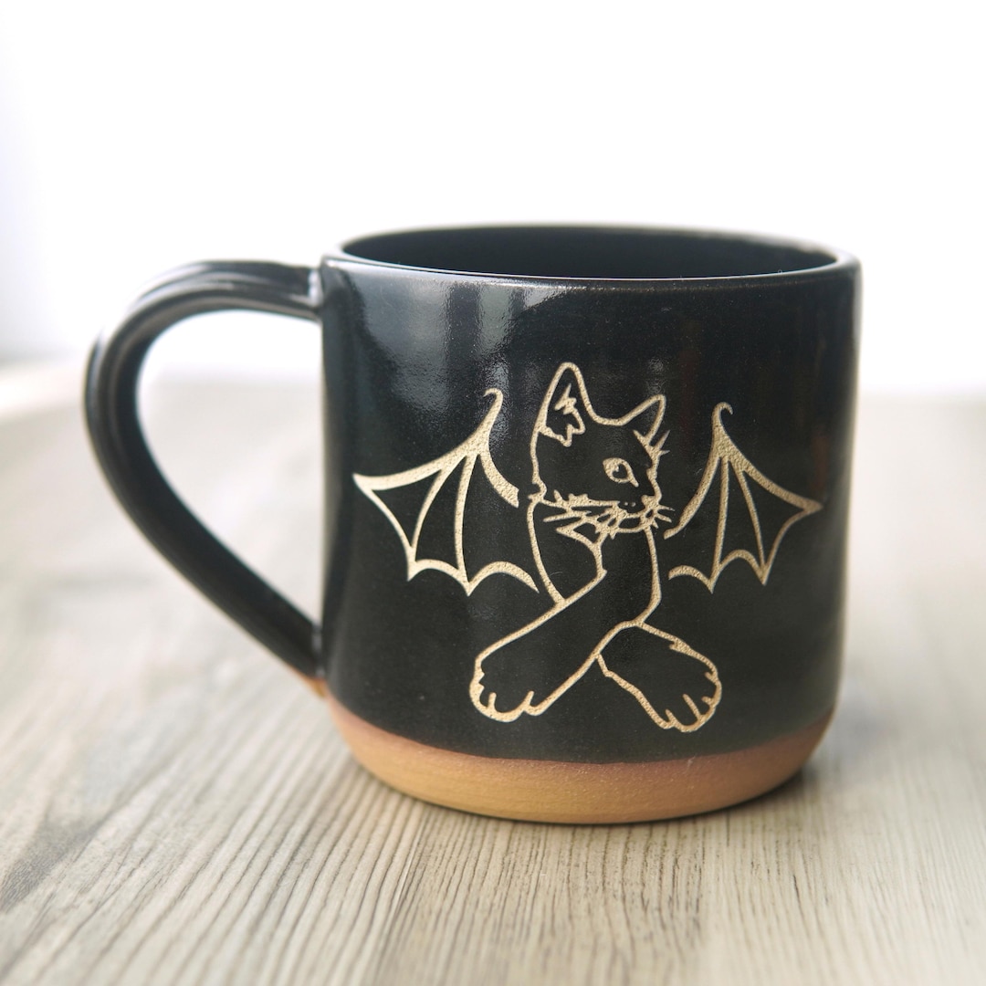 Cat Bat Mug Vampire Kitty Black Handmade Pottery - Etsy