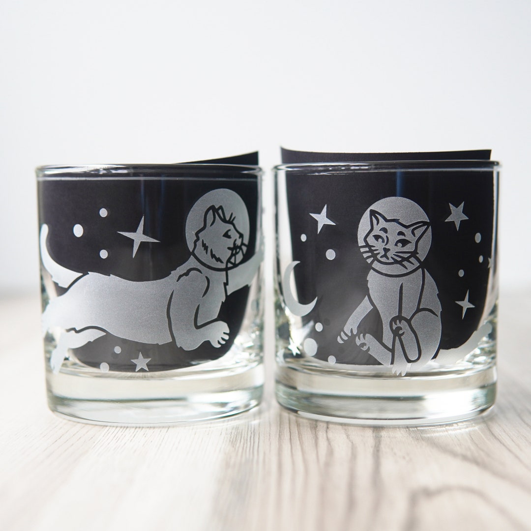 Engraved Whiskey Glass - Space Cat Astronauts Etched Barware - Etsy