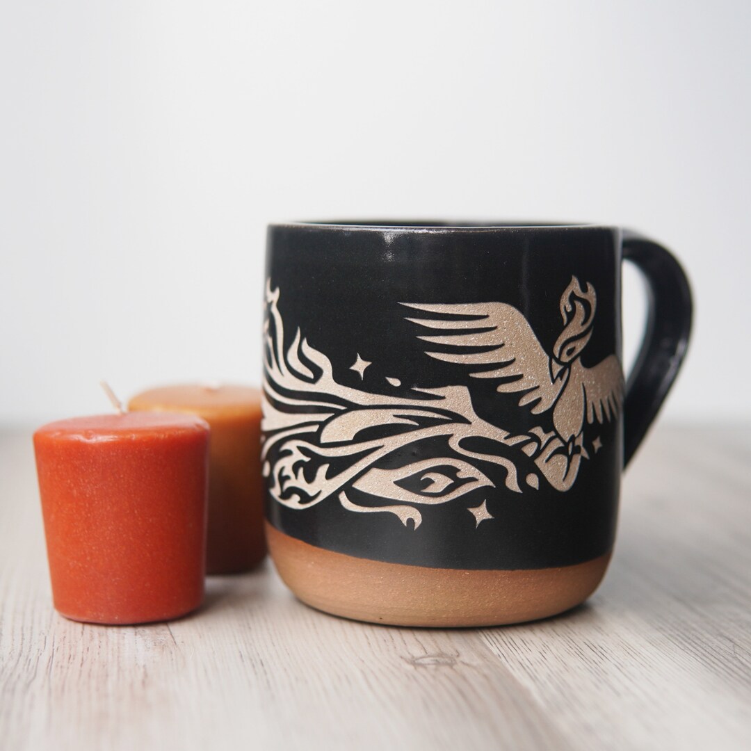 Phoenix Mug Flaming Bird of Renewal Farmhouse Style Engraved Rustic ...