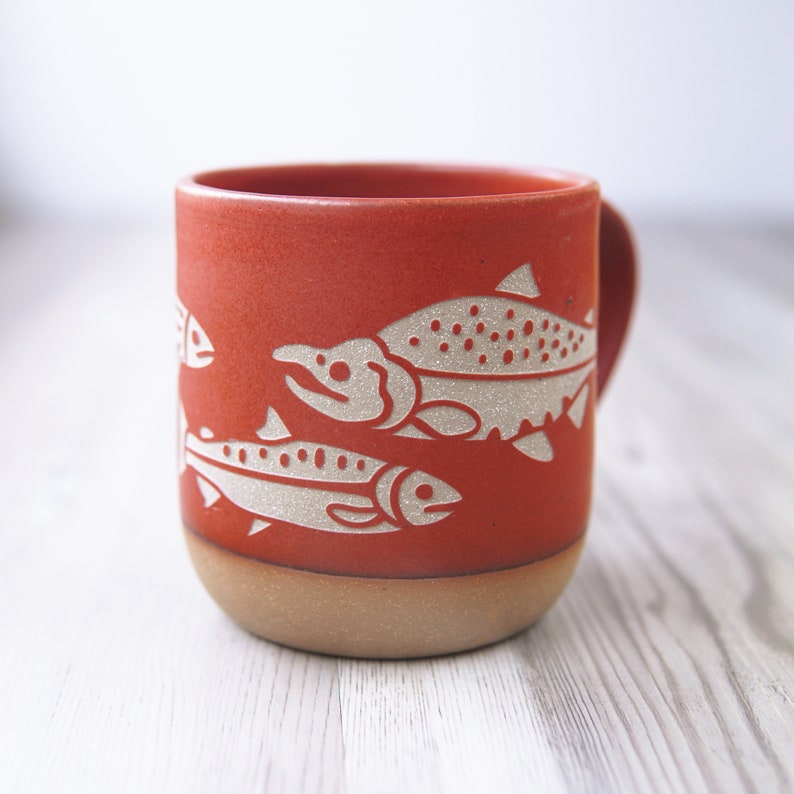 Salmon Fish Mug Sockeye Life Cycle Handmade Pottery - Etsy