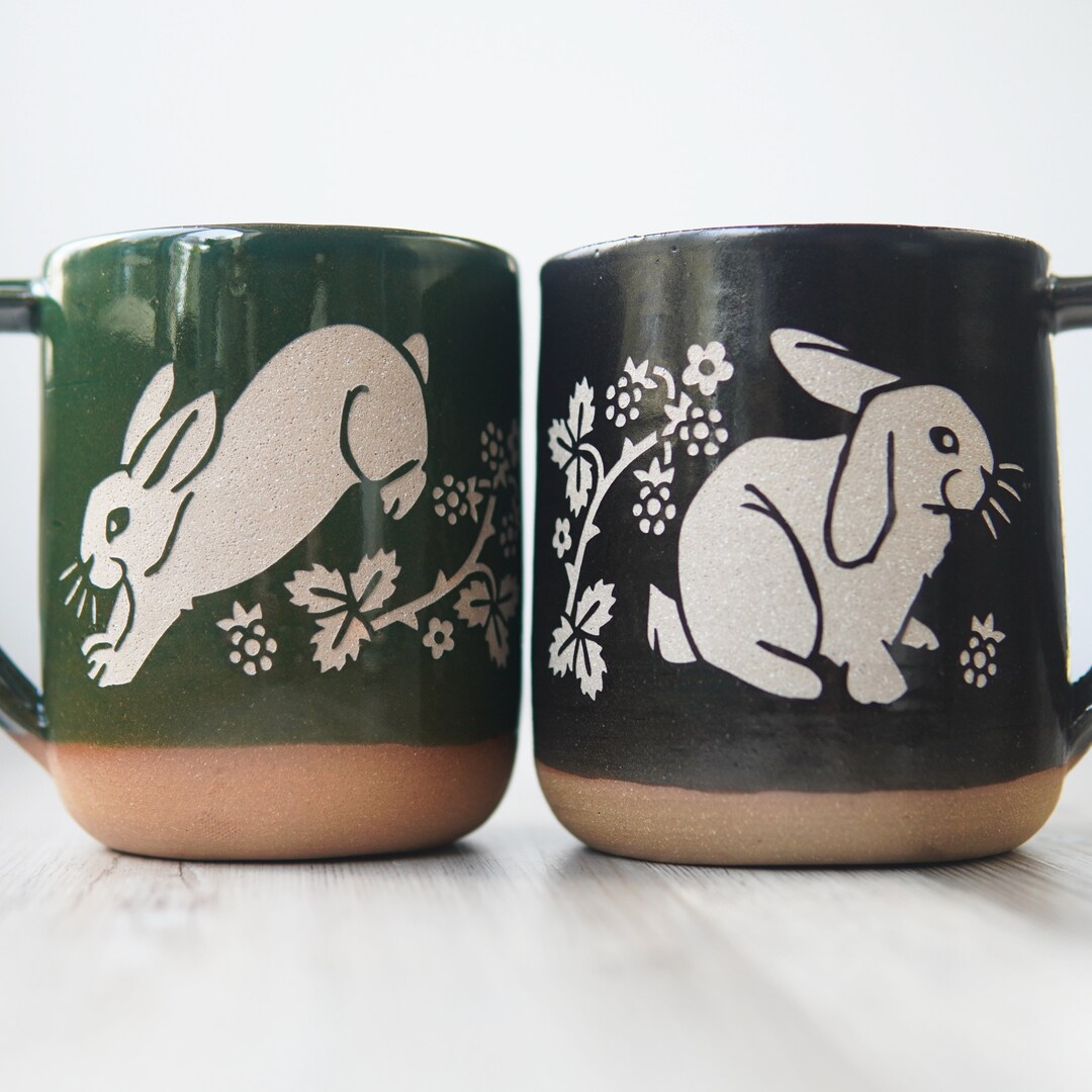 Rabbit Mug Farmhouse Style Handmade Pottery Cup With Blackberries - Etsy