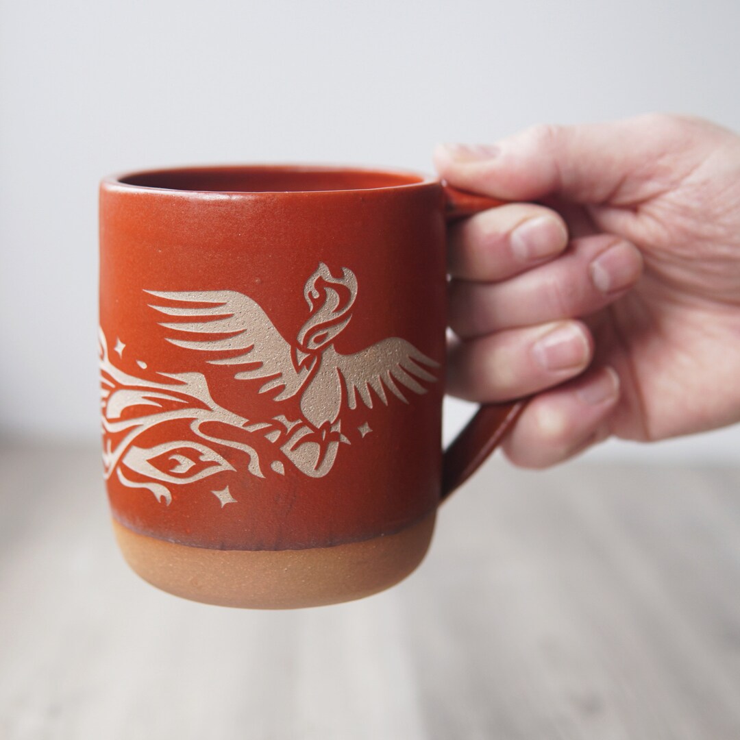 Phoenix Mug Flaming Bird of Renewal Farmhouse Style Engraved - Etsy