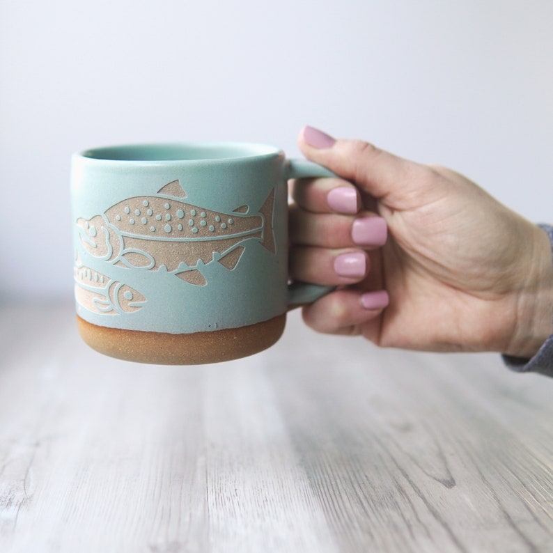 Salmon Fish Mug Sockeye Life Cycle Handmade Pottery - Etsy