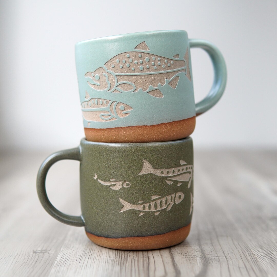 Salmon Fish Mug - Sockeye Life Cycle Handmade Pottery - Etsy