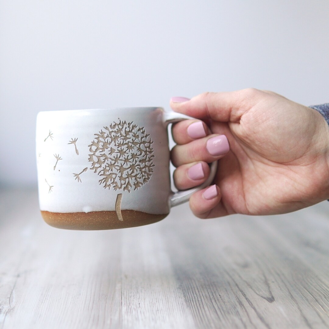 Dandelion Flower Mug Floral Rustic Pottery for Wishes and Good - Etsy