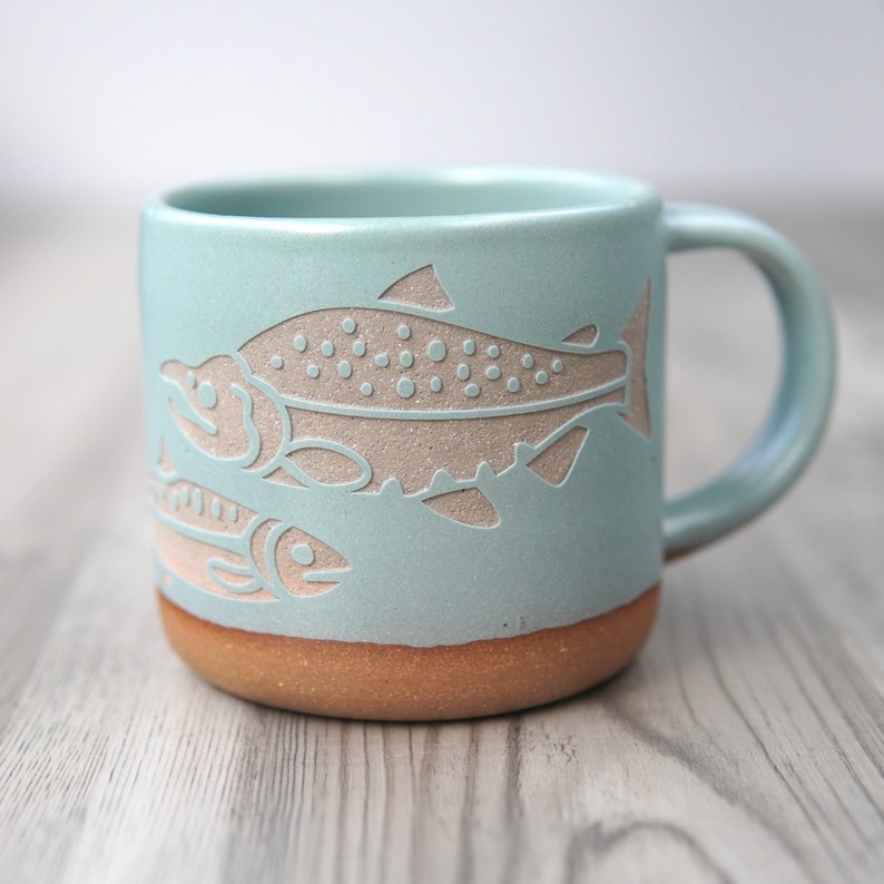 Salmon Fish Mug Sockeye Life Cycle Handmade Pottery - Etsy