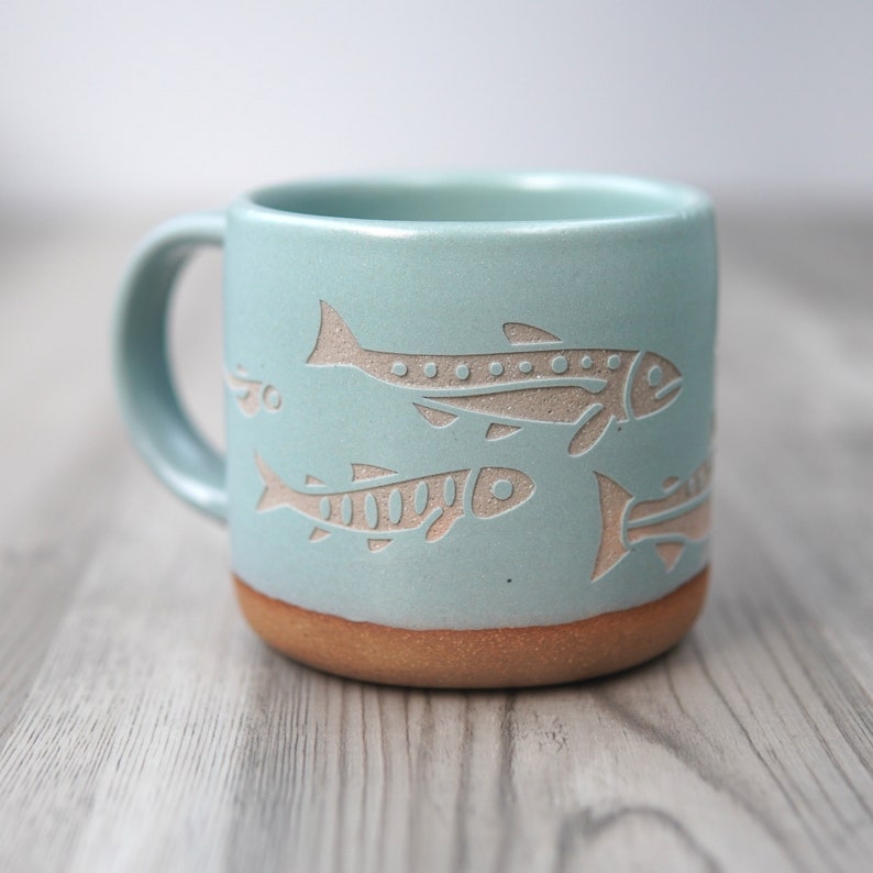 Salmon Fish Mug Sockeye Life Cycle Handmade Pottery - Etsy