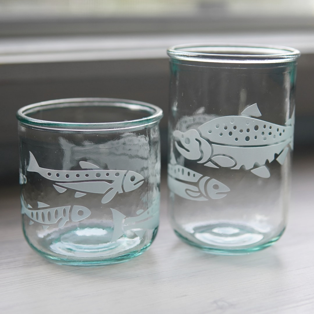 Salmon Fish Recycled Glass Cup - Fishing Eco Glass Tumbler for Drinking ...