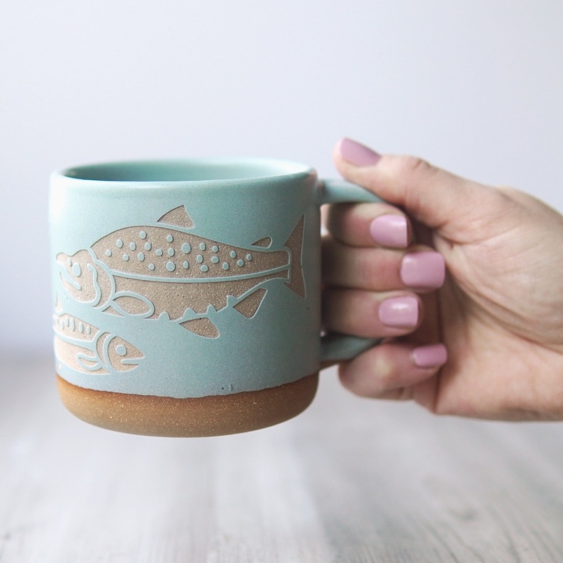 Salmon Fish Mug - Sockeye Life Cycle Handmade Pottery - Etsy