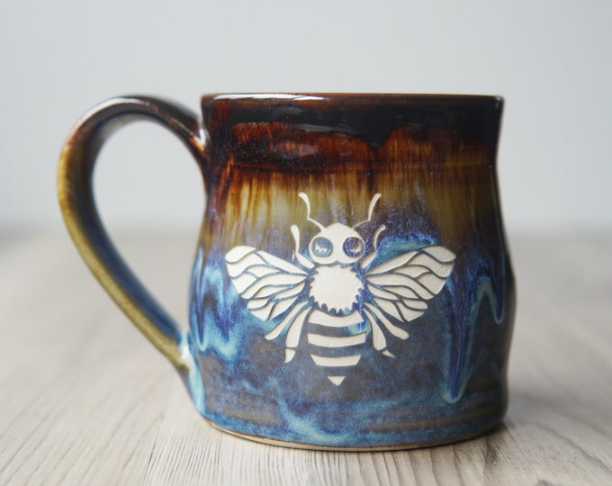 Honey Bee Mug - Rustic Handmade Pottery With Drippy Reactive Glaze - Etsy