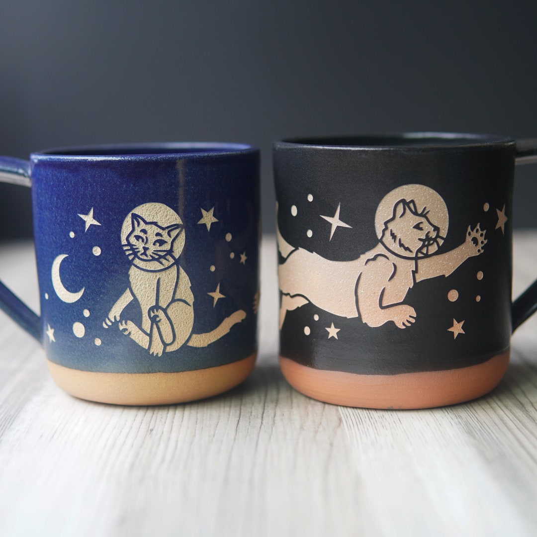 Astronaut Space Cats Mug Handmade Celestial Pottery - Etsy