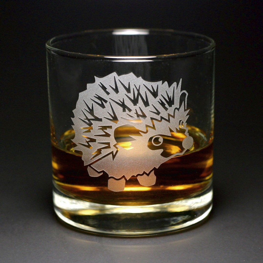 Hedgehog Cocktail Glass Lowball DOF With Permanent Sandcarved Art - Etsy