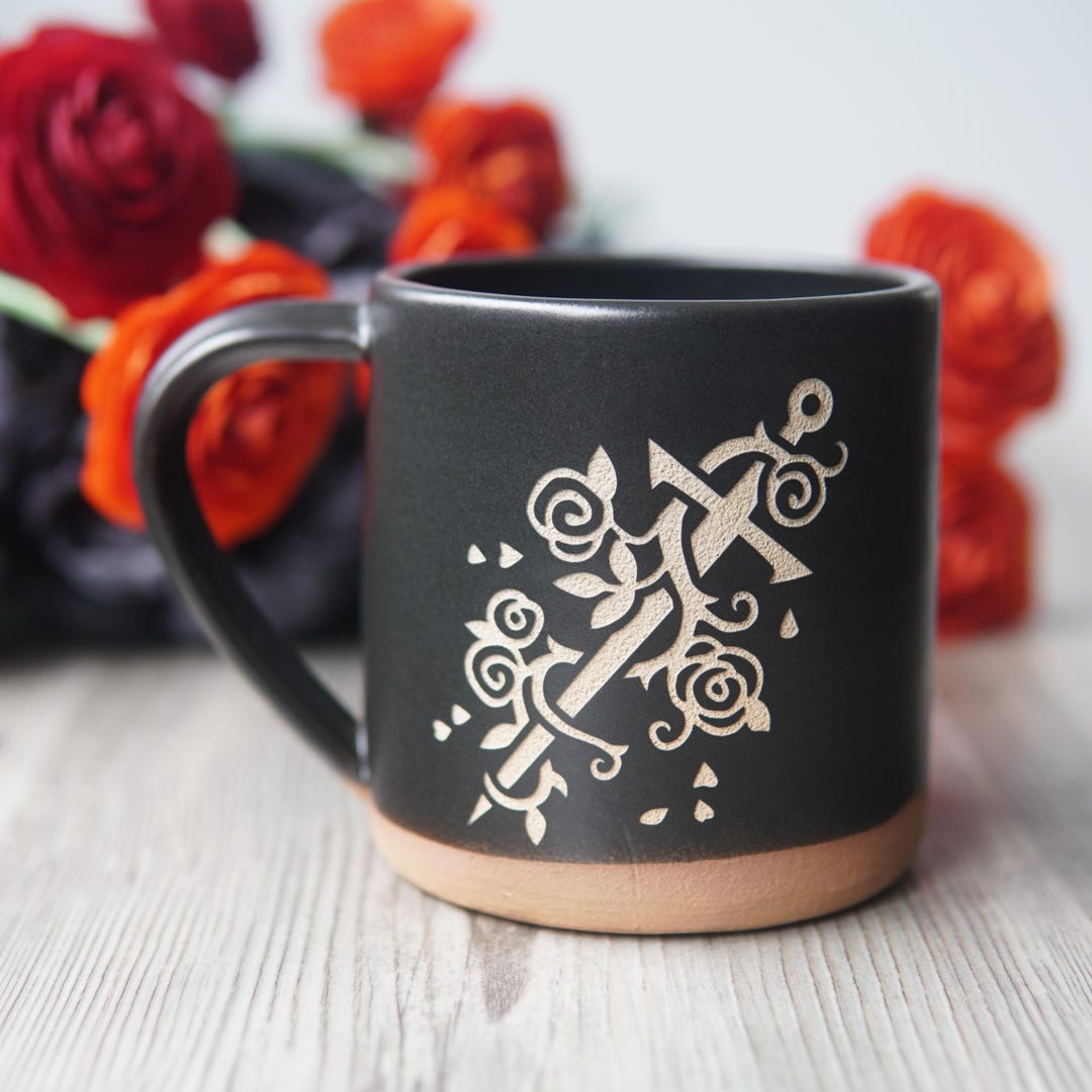 Sword Mug With Roses - Handmade Medieval Fantasy Pottery - Dishwasher ...