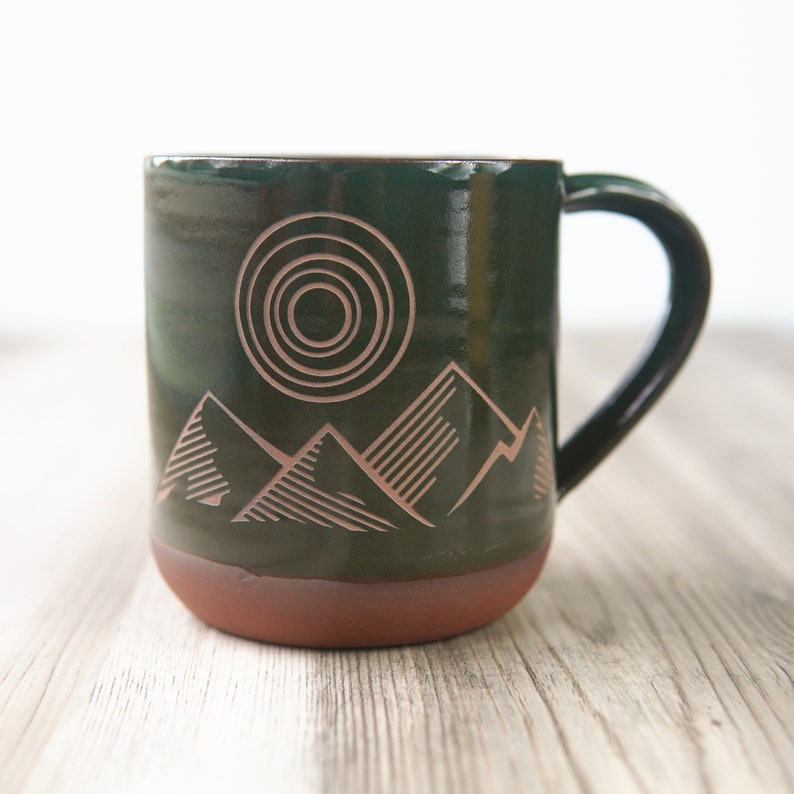 Good Day Night Mountains Farmhouse Mug Sgraffito Carved - Etsy