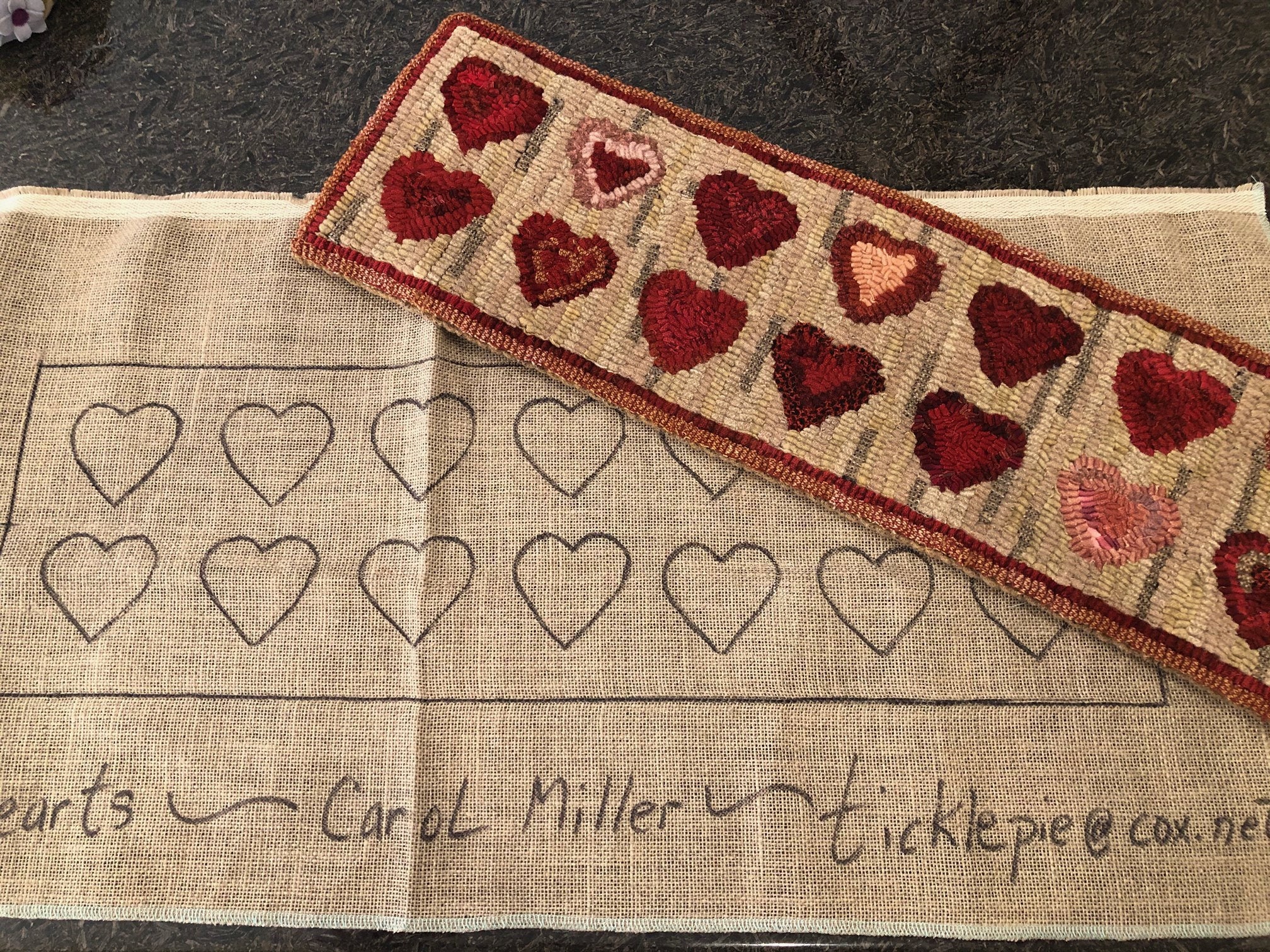 14 HEARTS Rug Hooking Hooked Pattern on Primitive Linen, Red Hearts ...