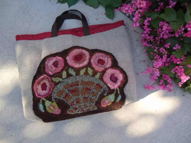 Hooked Rug Tote Bag on Linen With Minick and Kaffe Lining,vintage Roses ...