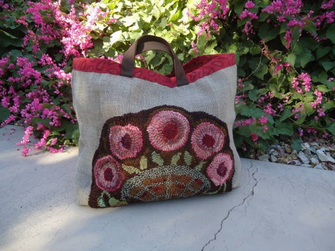 Hooked Rug Tote Bag on Linen With Minick and Kaffe Lining,vintage Roses ...