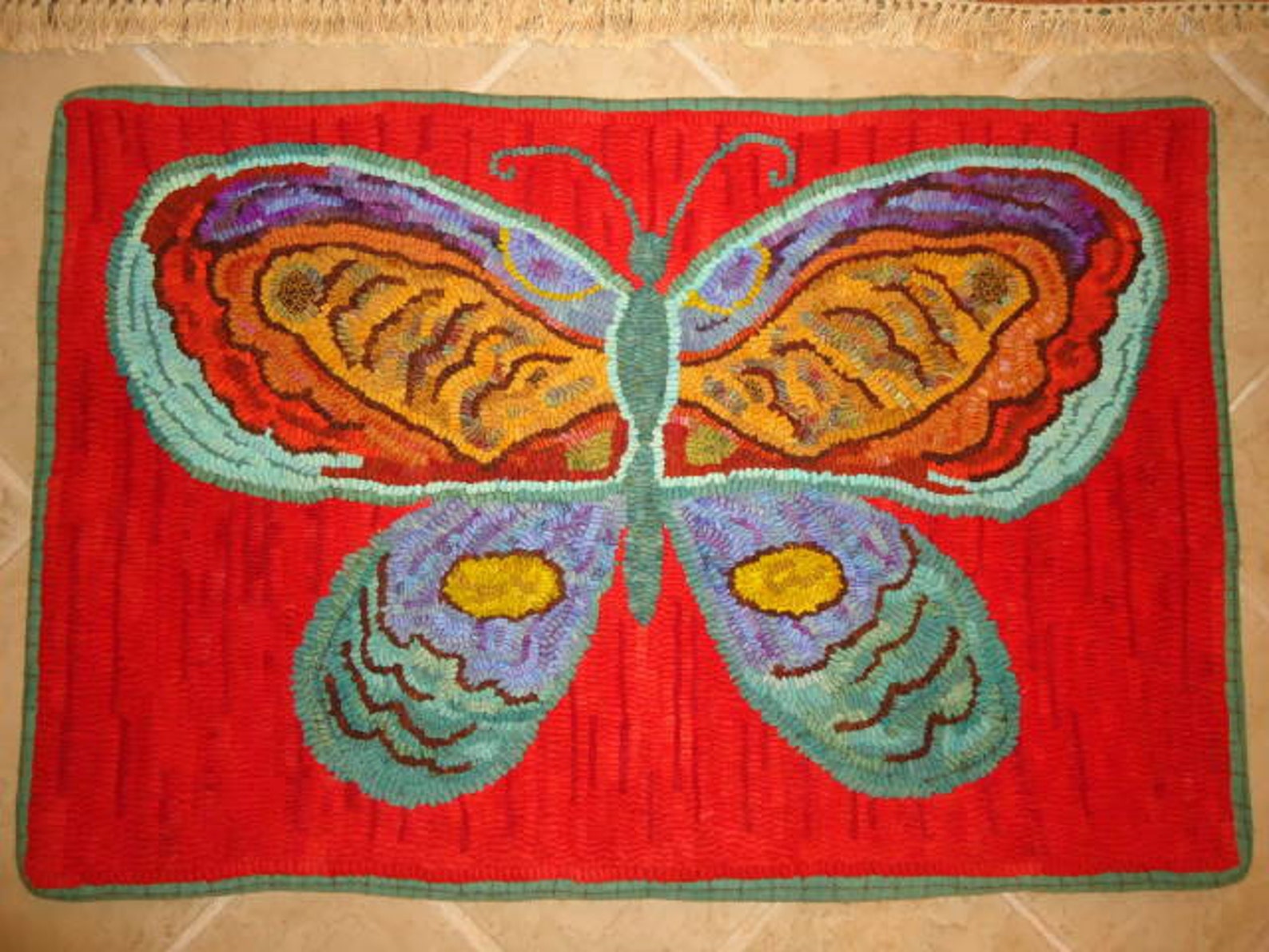 Large Red BUTTERFLY Rug Hooking Hooked Pattern on Primitive Linen - Etsy