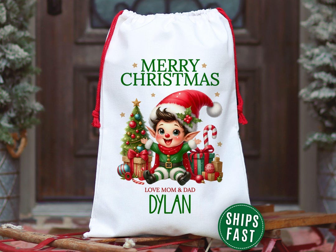 Elf Santa Christmas Sack, Personalized Elf Christmas Gift Bag for Kids ...